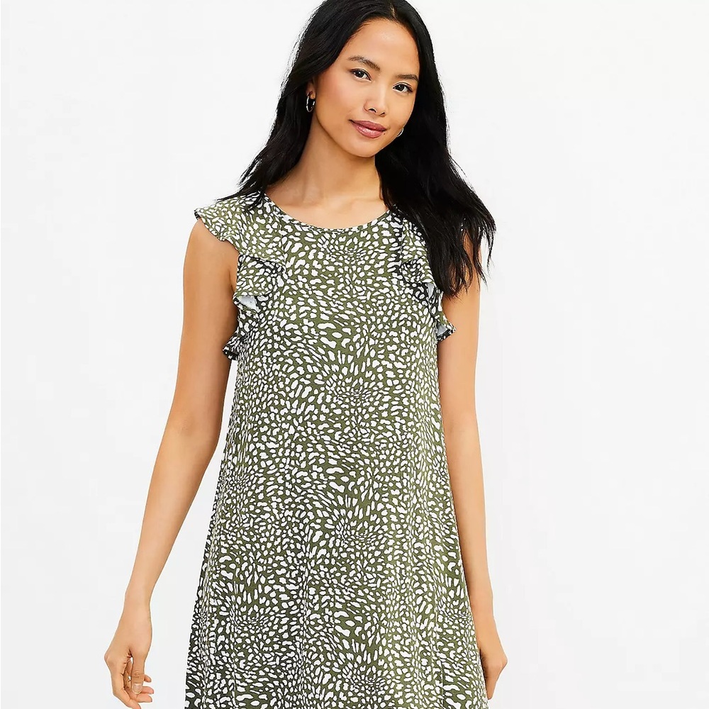 Loft Leopard Ruffle Print V Back Swing Dress - Gem